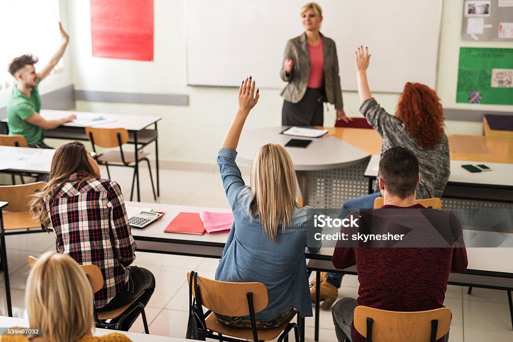 Above View Of Group Of Students Raising Hands During Lecture Stock ... Above View Of Group Of Students Raising Hands During Lecture Stock ...