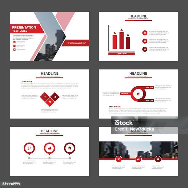 Red Presentation Templates Infographic Elements Flat Design Set向量圖形及更多