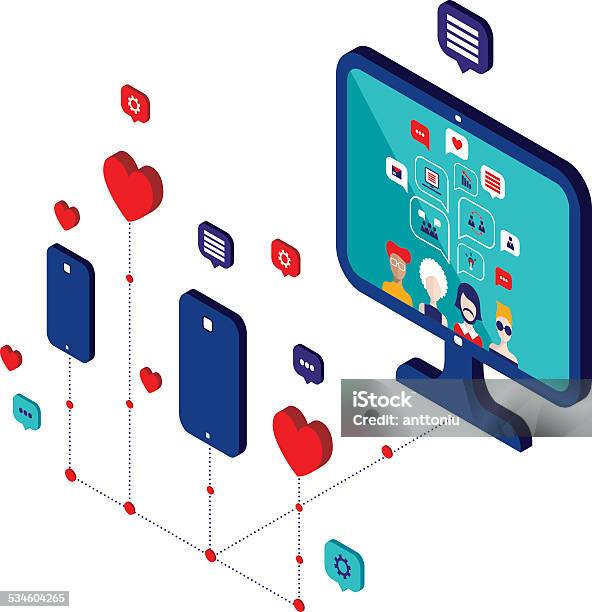 Jejaring Sosial Dan Konsep Teknologi Desain Isometrik Datar Modern
