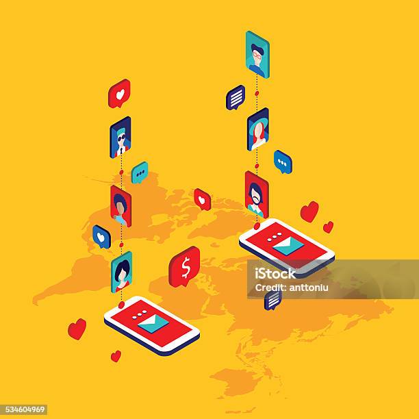 Jejaring Sosial Dan Konsep Teknologi Desain Isometrik Datar Modern