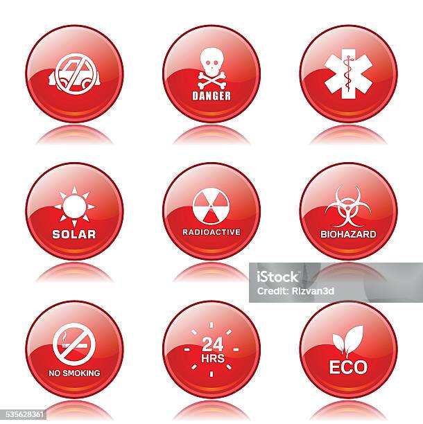 Panneau Davertissement Rouge Icône Bouton Set Vector Design Vecteurs