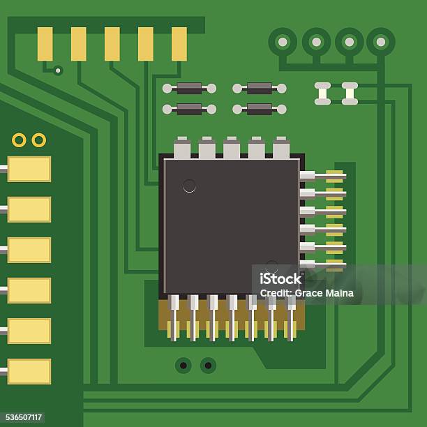 Circuit Board With Computer Chip Vector向量圖形及更多電路板圖片 電路板 中央處理器 大小的比例