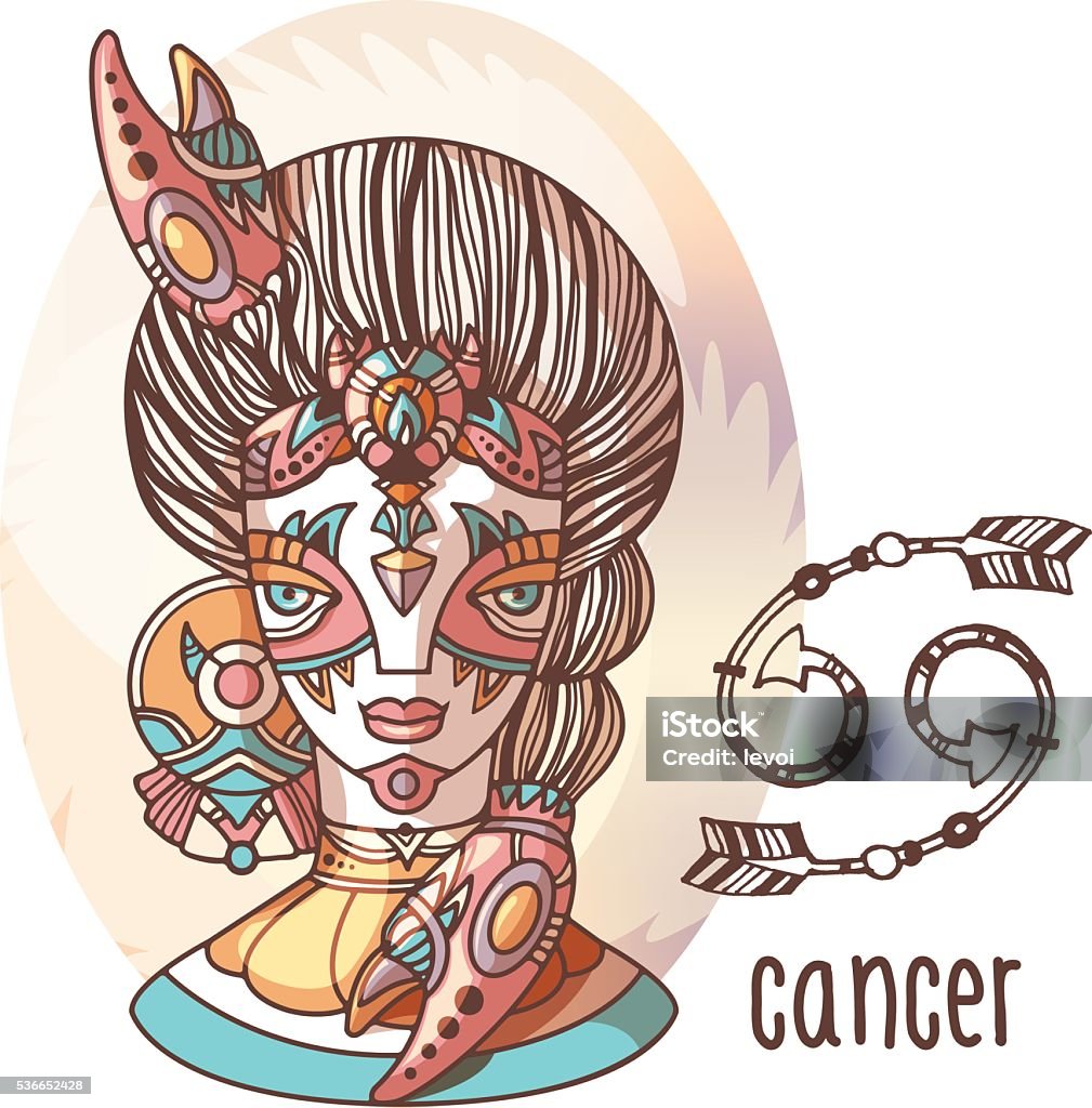 Ilustración De Zodiaco Chica Cáncer Signo Del Zodíaco Y Más Vectores