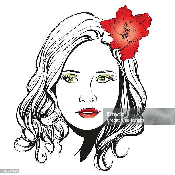 Beautiful Woman Face Hand Drawn Vector Illustration Stock Illustration