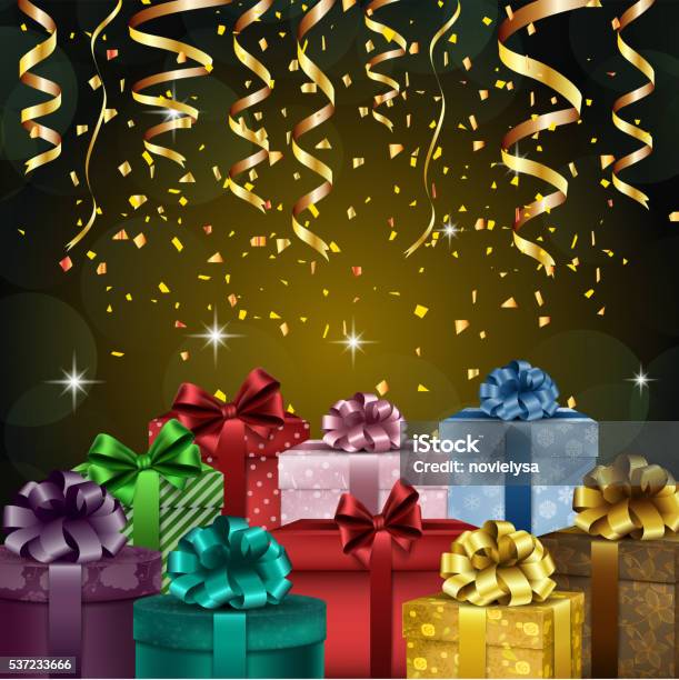 Birthday Party Background With T Boxes And Confetti向量圖形及更多傳統節日圖片