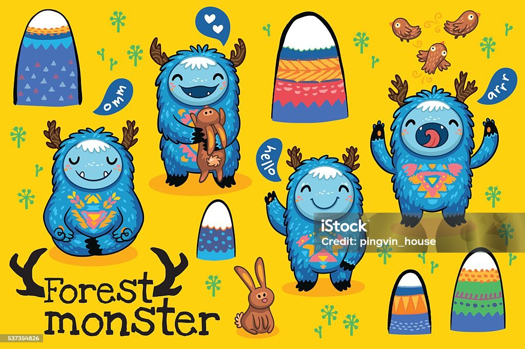 Vector Cartoon Funny Monsters Set Stock Illustration Download Image