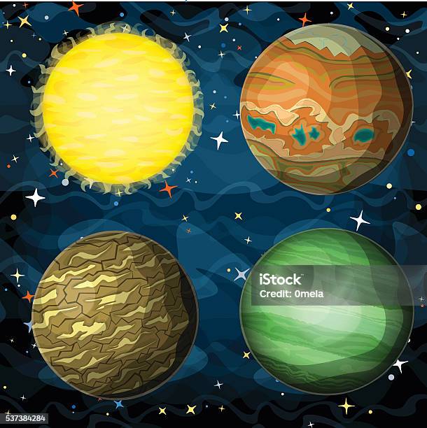 Set Of Cosmic Planets In Outer Space Vector Cartoon Style向量圖形及更多space