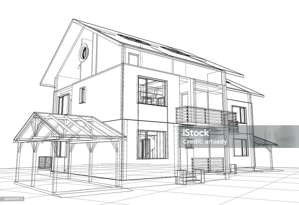 Abstract Wireframe Construction House Architecture向量圖形及更多建築地盤圖片 Istock