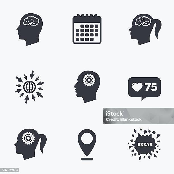Ilustración De Icono De Cabeza Y Cerebro Macho Y Hembra De Los Símbolos