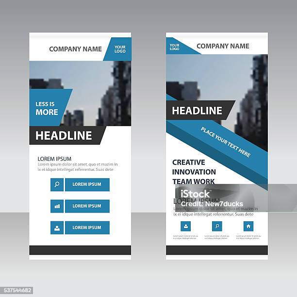 Biru Hitam Bisnis Roll Up Banner Desain Datar Template Ilustrasi Stok