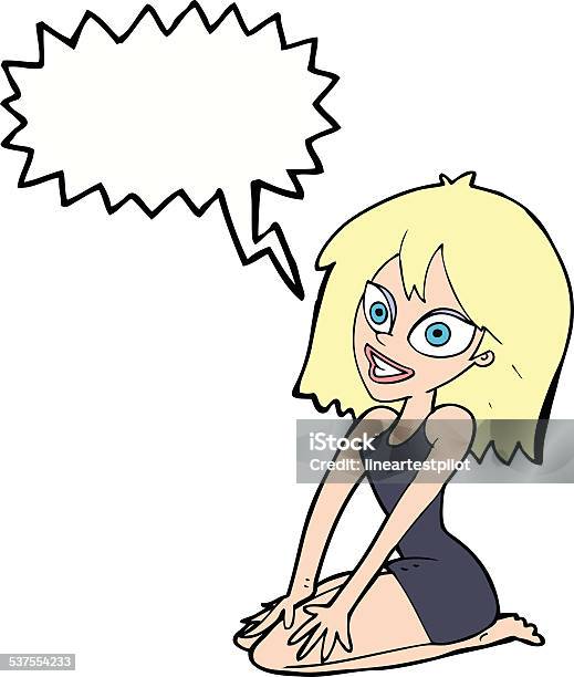 Femme Heureusen Dessin Animé Avec Bulle De Dialogue En Robe Vecteurs