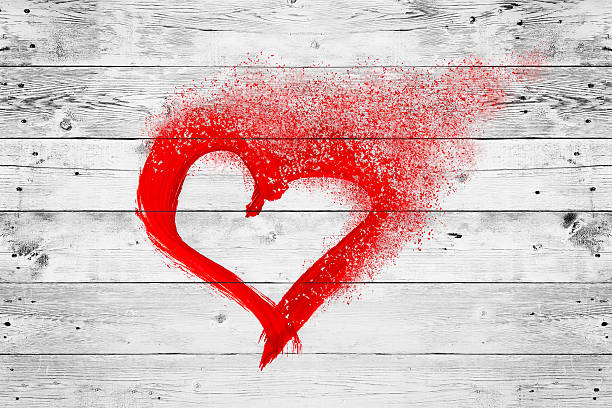 Free picture: Dark red spray paint heart shape on wooden planks