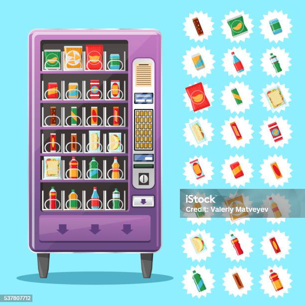 Mesin Penjual Otomatis Dengan Makanan Ringan Dan Minuman Ilustrasi ... Mesin Penjual Otomatis Dengan Makanan Ringan Dan Minuman Ilustrasi ...