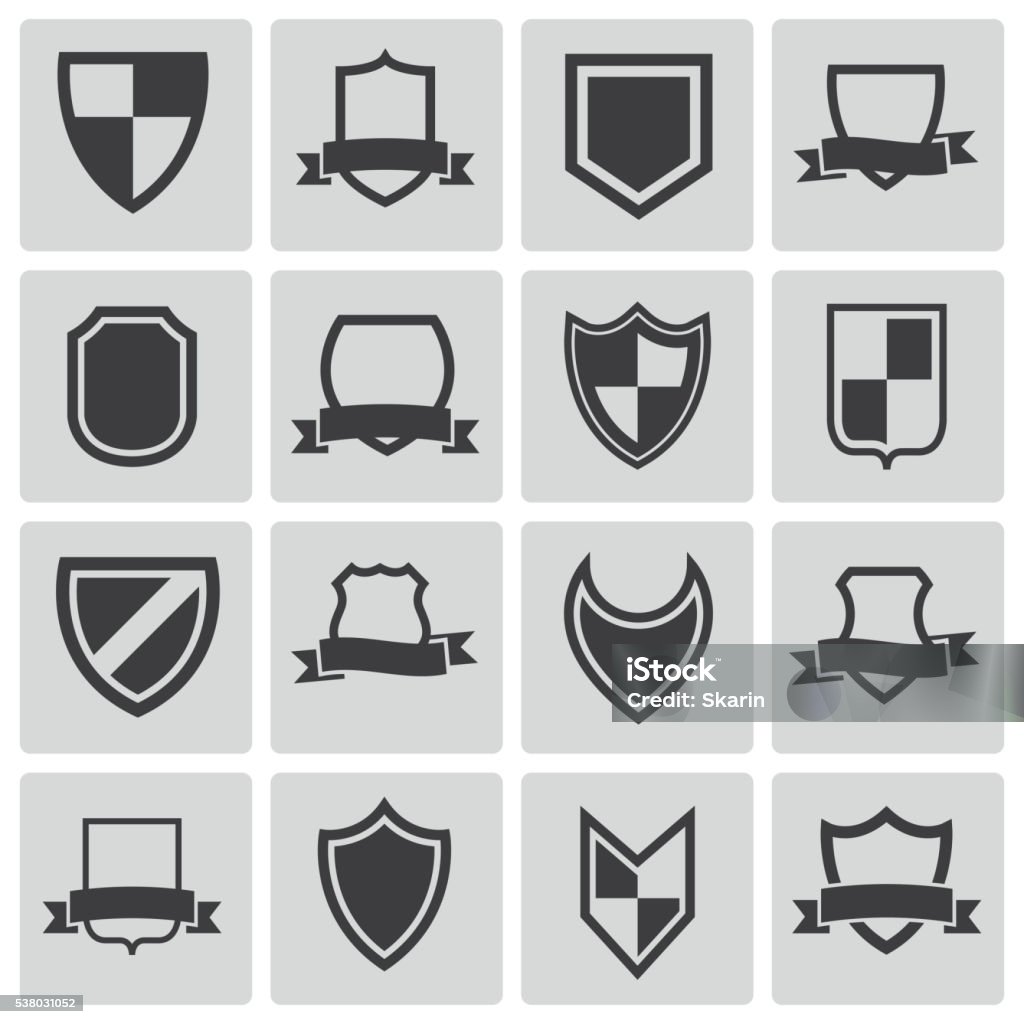 Vector Black Shield Icons Set Stock Illustration Download Image Now