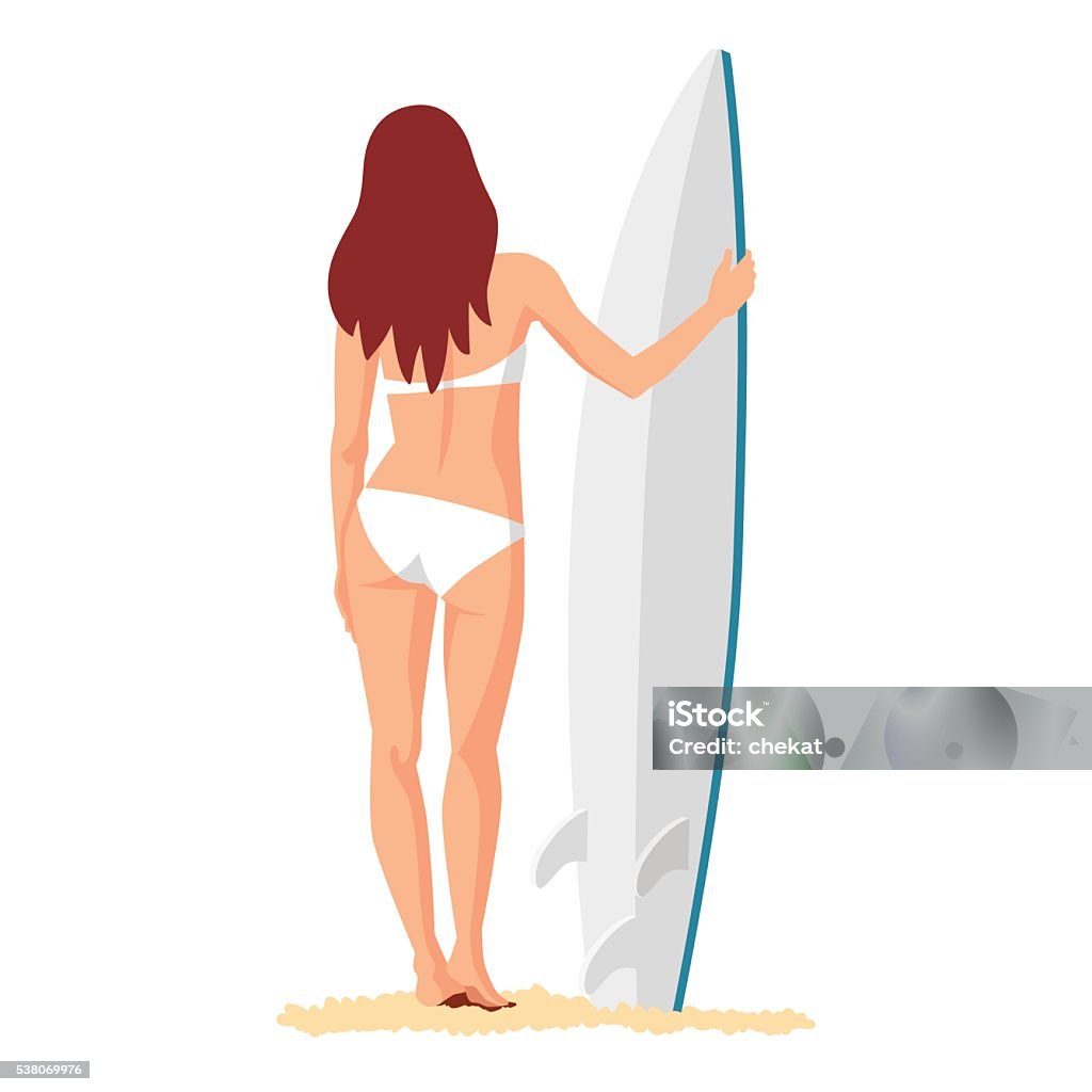 The Girl The Surfer Holding A Surfboard Stock Illustration Download