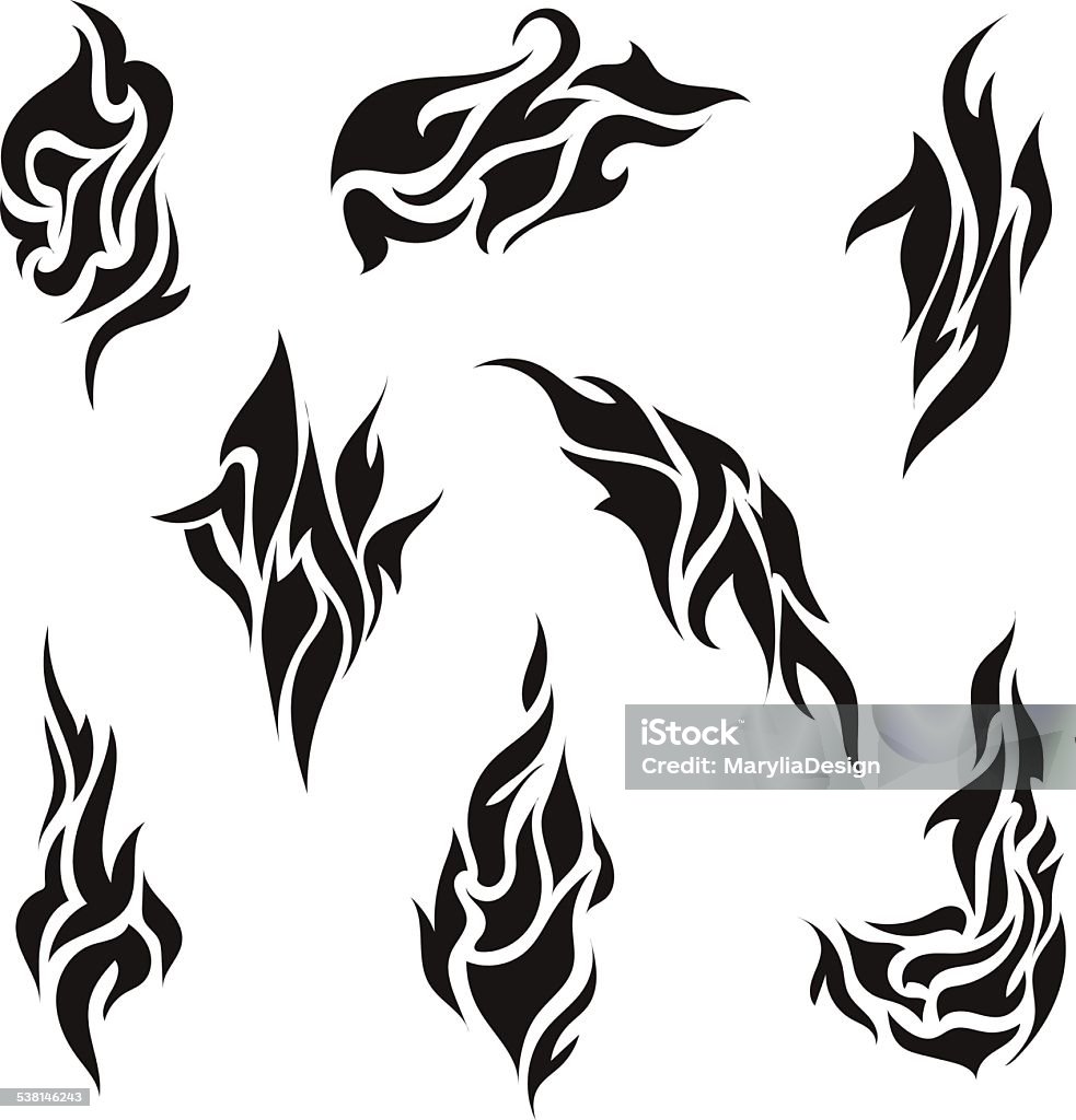 Set Vektor Tato Siluet Abstrak Ilustrasi Stok Unduh Gambar Sekarang Api Fenomena Alam