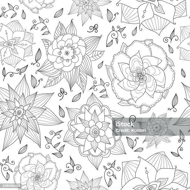 Hand Drawn Floral Seamless Pattern On White Background向量圖形及更多抽象圖片 Istock