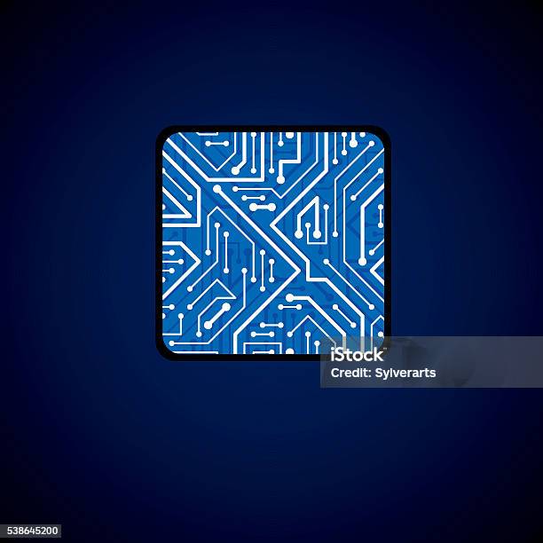 Desain Cpu Teknologi Vektor Dengan Microchip Luminescent Biru Persegi