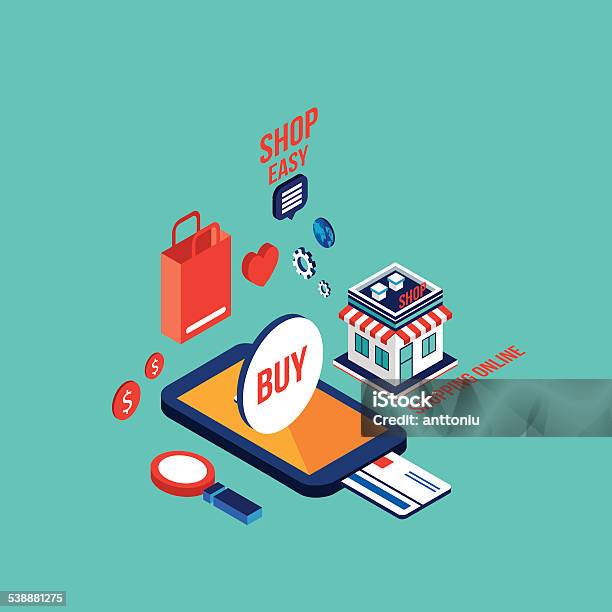 Desain Isometrik Flat 3d Mobile Payment Online Belanja Ecommerce Konsep