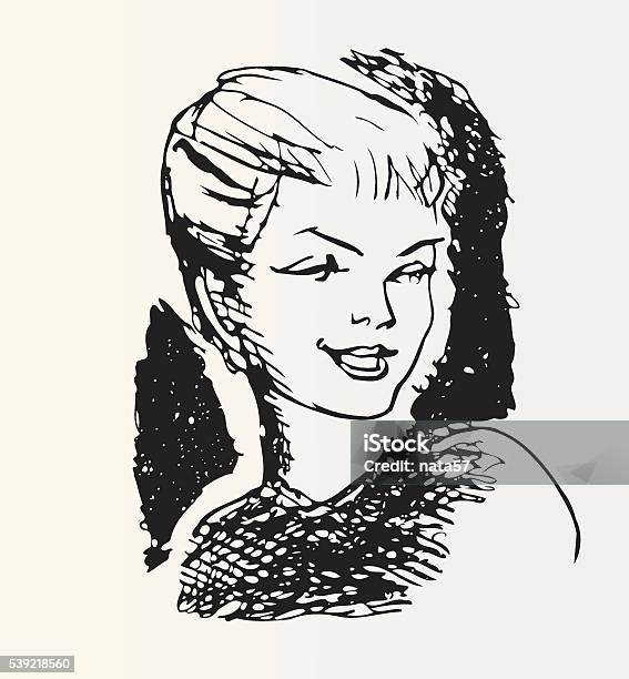 Hand Drawn Sketch With Face Of A Beautiful Girl Female向量圖形及更多人圖片 Istock