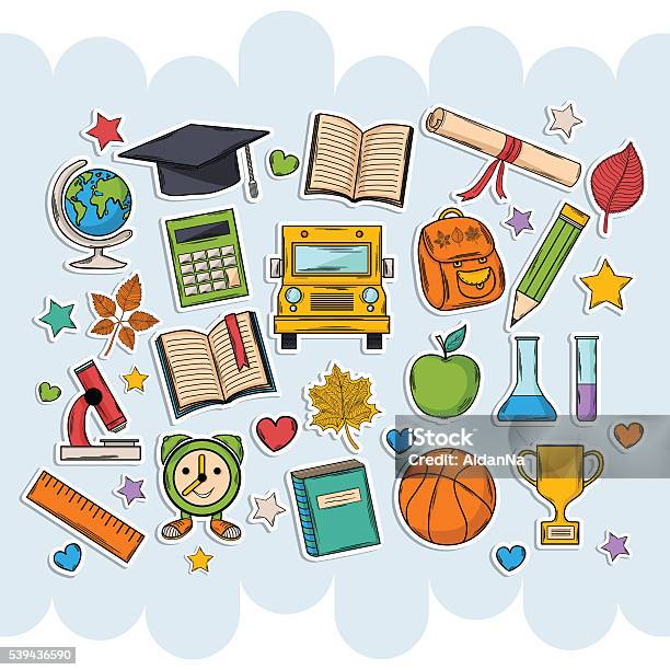 Back To School 설정 아이에 대한 스톡 벡터 아트 및 기타 이미지 아이 칠판 풀 문구류 Istock