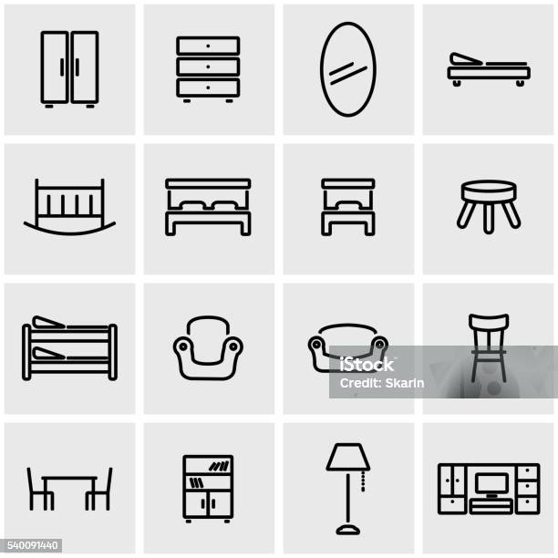 Vector Line Furniture Icon Set向量圖形及更多主席圖片 主席 住宅內部 住宅房間 Istock