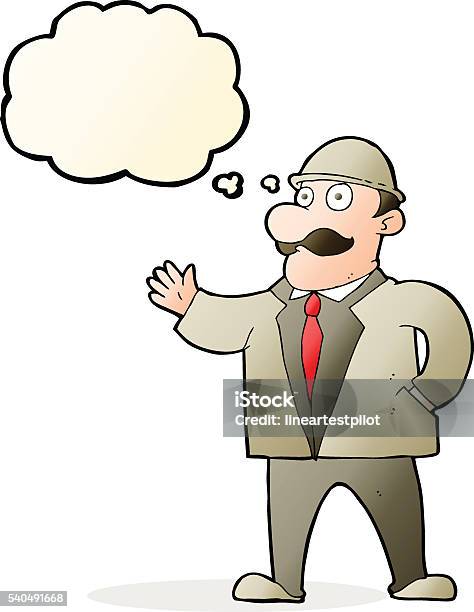 Cartoon Sensible Business Man In Bowler Hat With Thought Bubble向量圖形及更多上