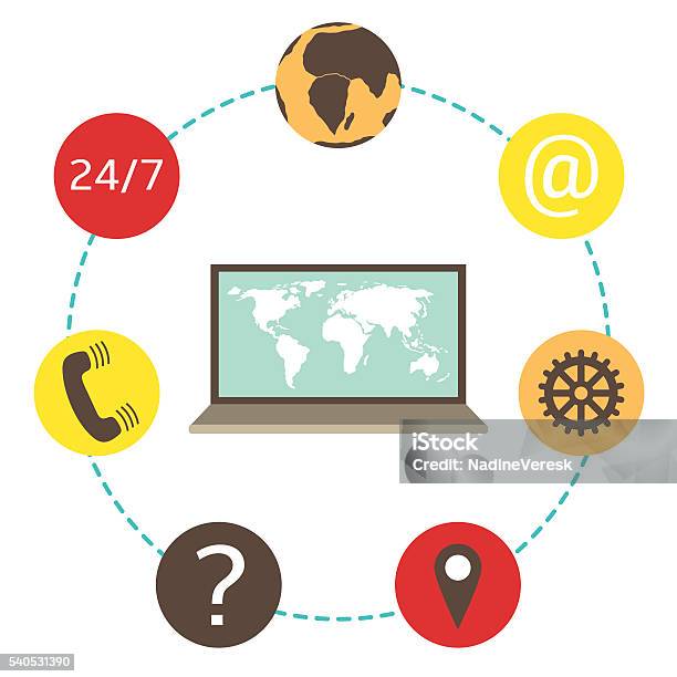 À Un Ordinateur Portable Avec Carte Du Monde De La Terre Vecteurs