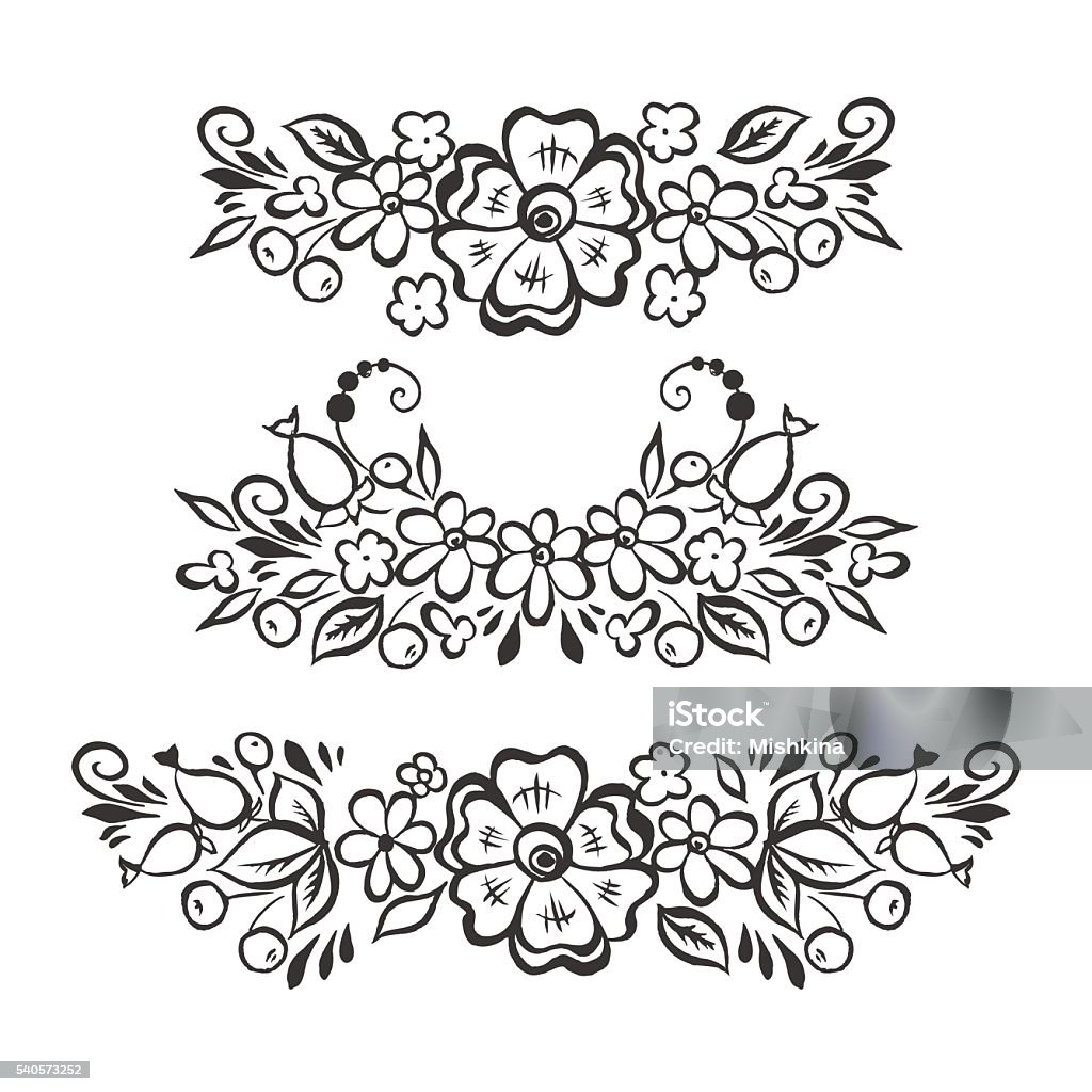Ilustración De Conjunto De Dibujado A Mano Elementos Florales En Estilo
