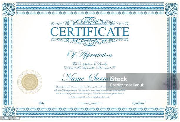 Retro Vintage Certificate Or Diploma Template向量圖形及更多保安圖片 保安 優惠券 凸版