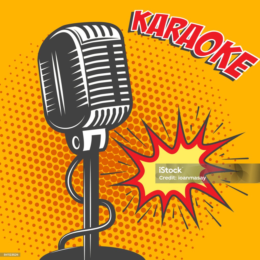 Karaoke Old Style Microphone On Pop Art Style Background Vecto Stock