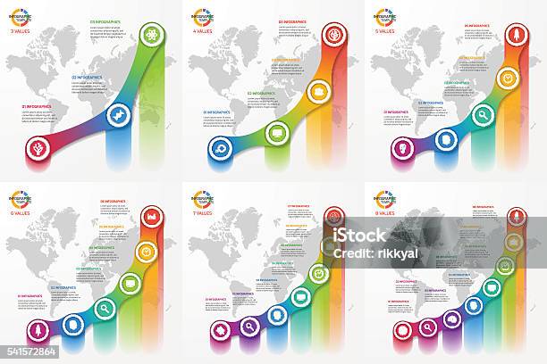 Set Of Line Graph Infographic Templates For Charts And Diagrams向量圖形及更多