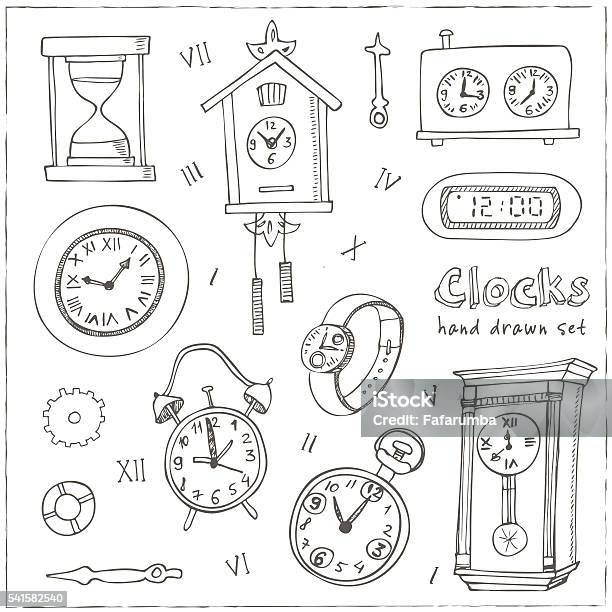 Set Jam Sketsa Doodle Dan Jam Tangan Ilustrasi Stok Unduh Gambar