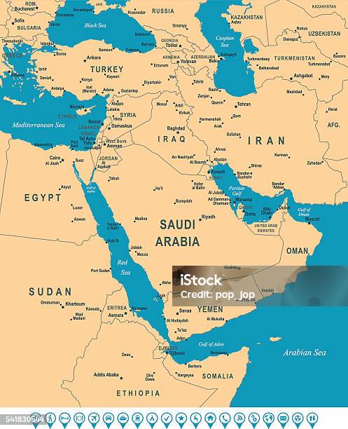 Map Of Middle East向量圖形及更多地圖圖片 地圖 也門 中東 Istock