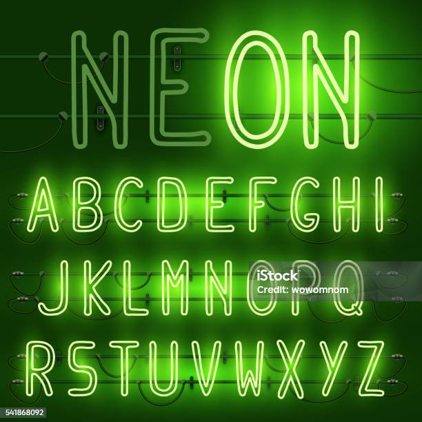 Vector Set Of Realistic Neon Letters Of The English Alphabet向量圖形及更多單字詞