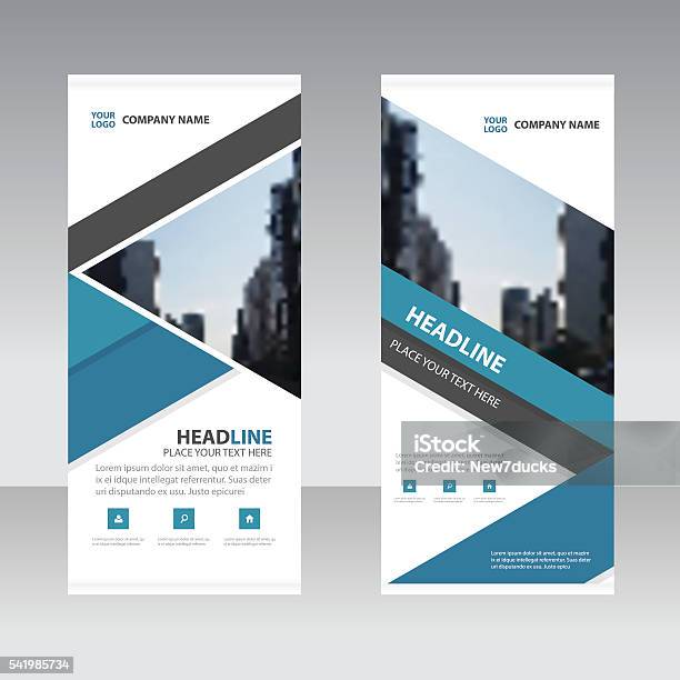 Biru Segitiga Bisnis Roll Up Banner Template Desain Datar Ilustrasi