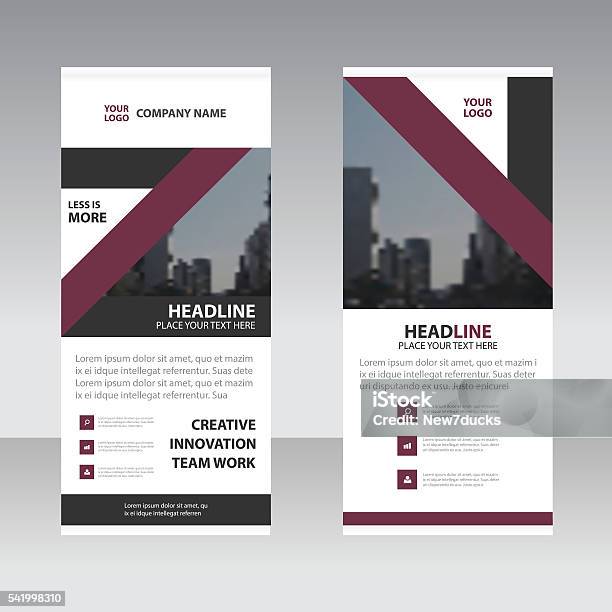 Ungu Segitiga Hitam Bisnis Roll Up Banner Template Desain Datar