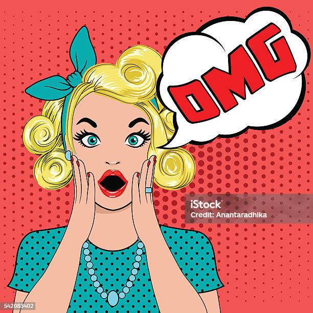 Omg 버블 팝 아트 깜짝 금발 여자 Omg에 대한 스톡 벡터 아트 및 기타 이미지 Omg 경외감 광고 Istock