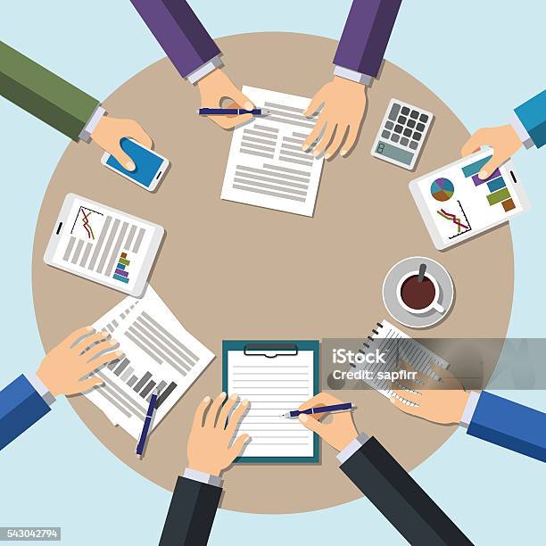 Meeting Office Teamwork Brainstorming Concept向量圖形及更多商務會議圖片 商務會議 寫字台