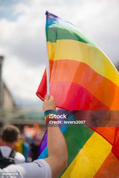 Bendera Kebanggaan Gay Pelangi Dan Gelang Di Pride Parade Foto Stok