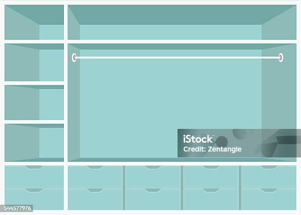 Flat Design Walk In Closet With Shelves向量圖形及更多一組物體圖片 一組物體 住宅內部 住宅房間