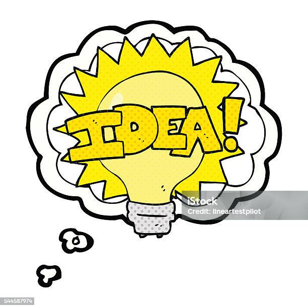Thought Bubble Cartoon Idea Light Bulb Symbol向量圖形及更多剪貼畫圖片 剪貼畫 可愛 奇異