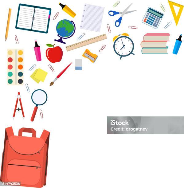 Back To School 배경 가방에 대한 스톡 벡터 아트 및 기타 이미지 가방 가위 개인 장식품 Istock