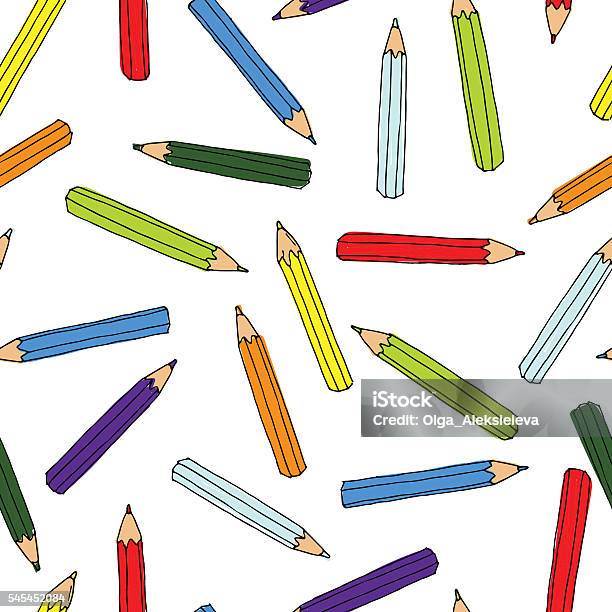 Colorful Pencils Pattern Seamless Texture With Pencil Doodle向量圖形及更多木顏色筆