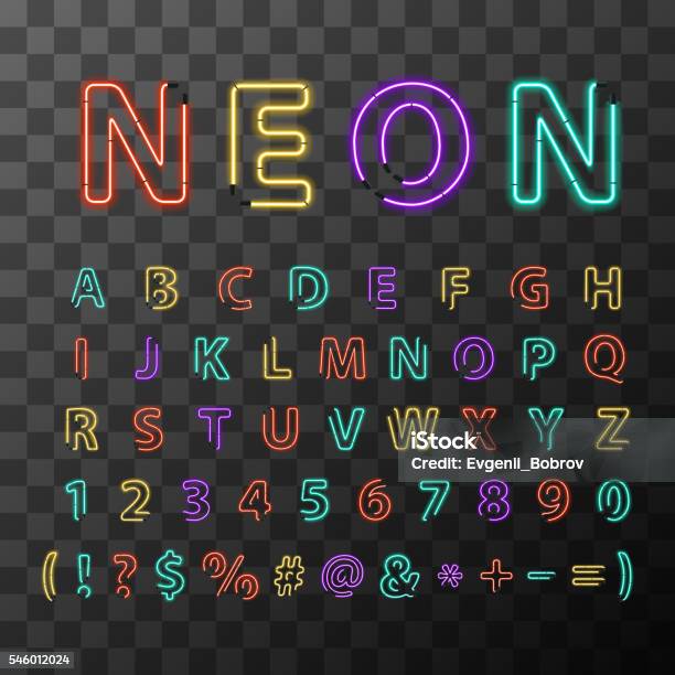 Colorful Realistic Neon Letters Full Latin Alphabet向量圖形及更多字母表圖片 Istock