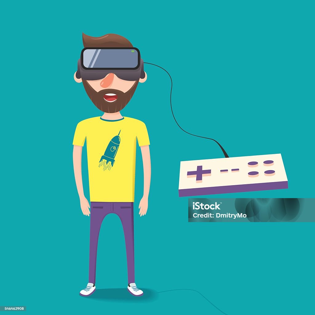Pria Berkacamata Realitas Virtual Ilustrasi Vektor Datar Ilustrasi Stok