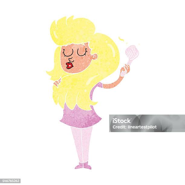 Retro Cartoon Woman Brushing Hair Stock Illustration Download Image