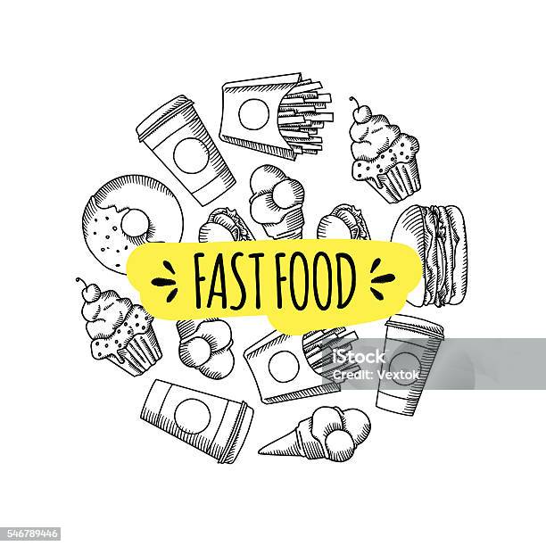 Fast Food Set Of Cartoon Vector Background向量圖形及更多冰圖片 冰 古柯植物 可樂 Istock