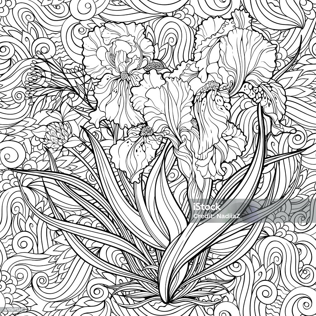 Bunga Iris Dan Backg Bunga Halaman Mewarnai Ilustrasi Stok Unduh