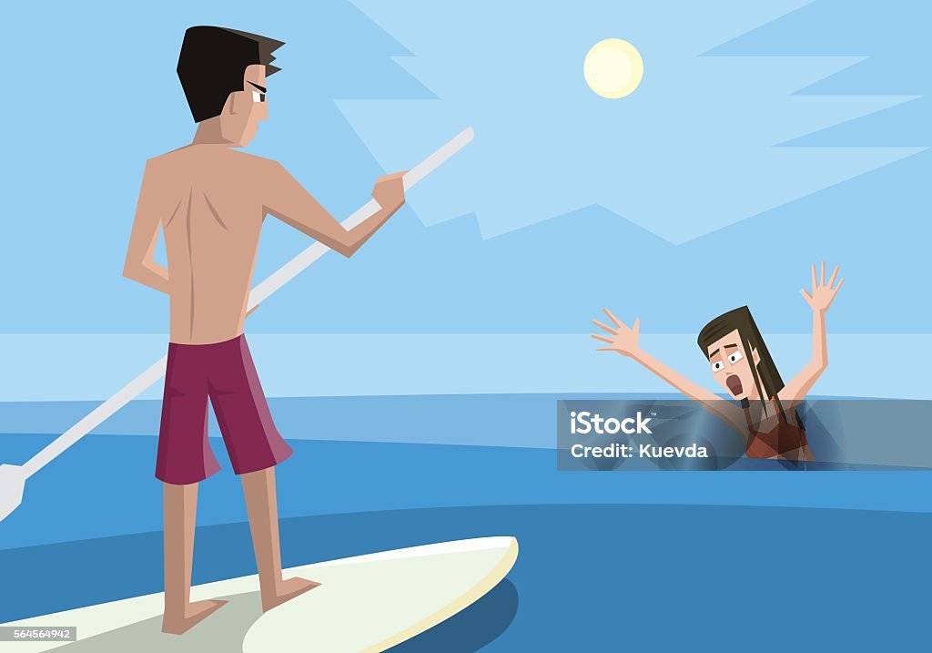 Lifeguard Rescues Woman Stock Illustration Download Image Now